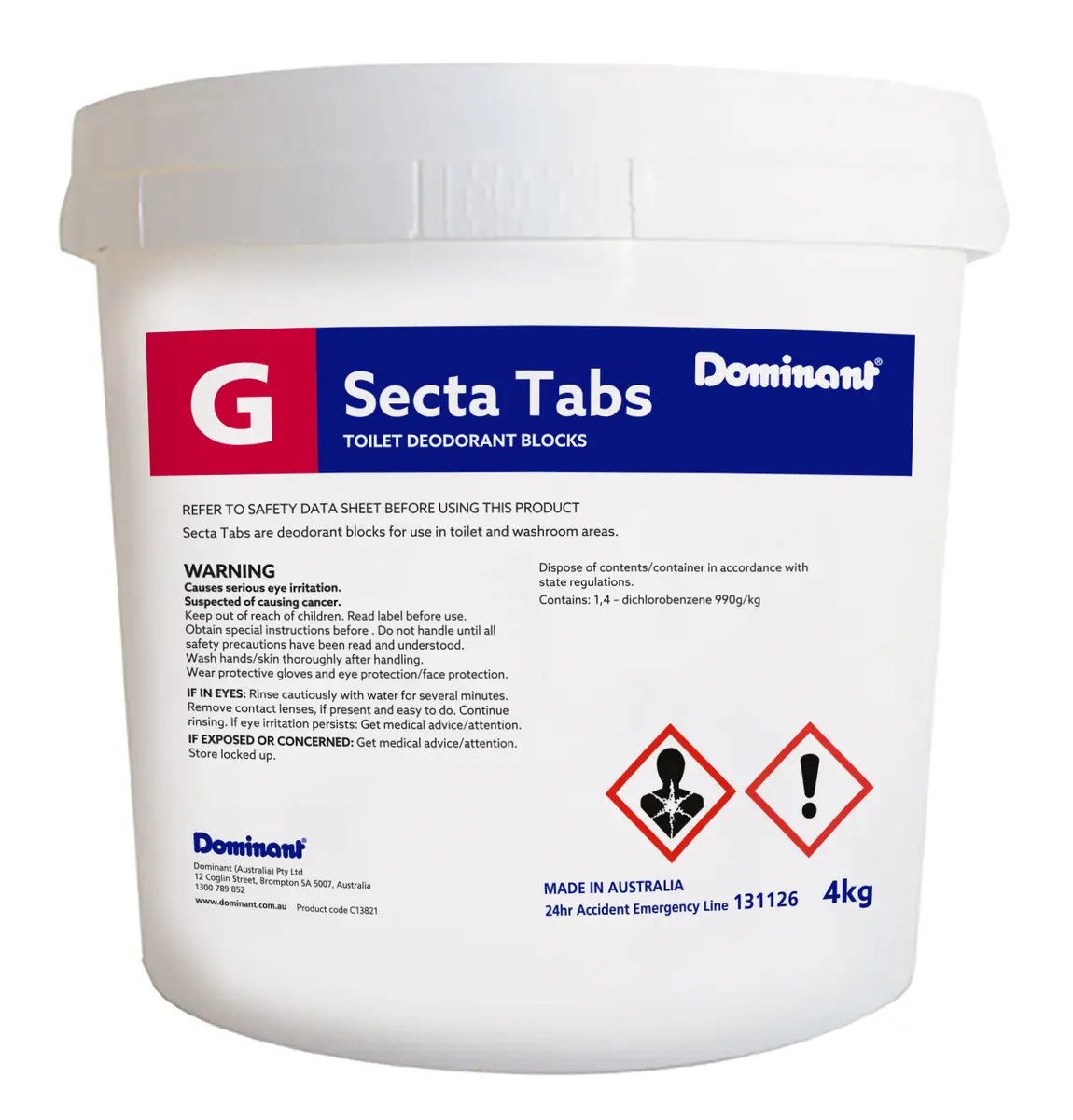 Secta Tabs Urinal Tablets 4kg Pail - Dominant